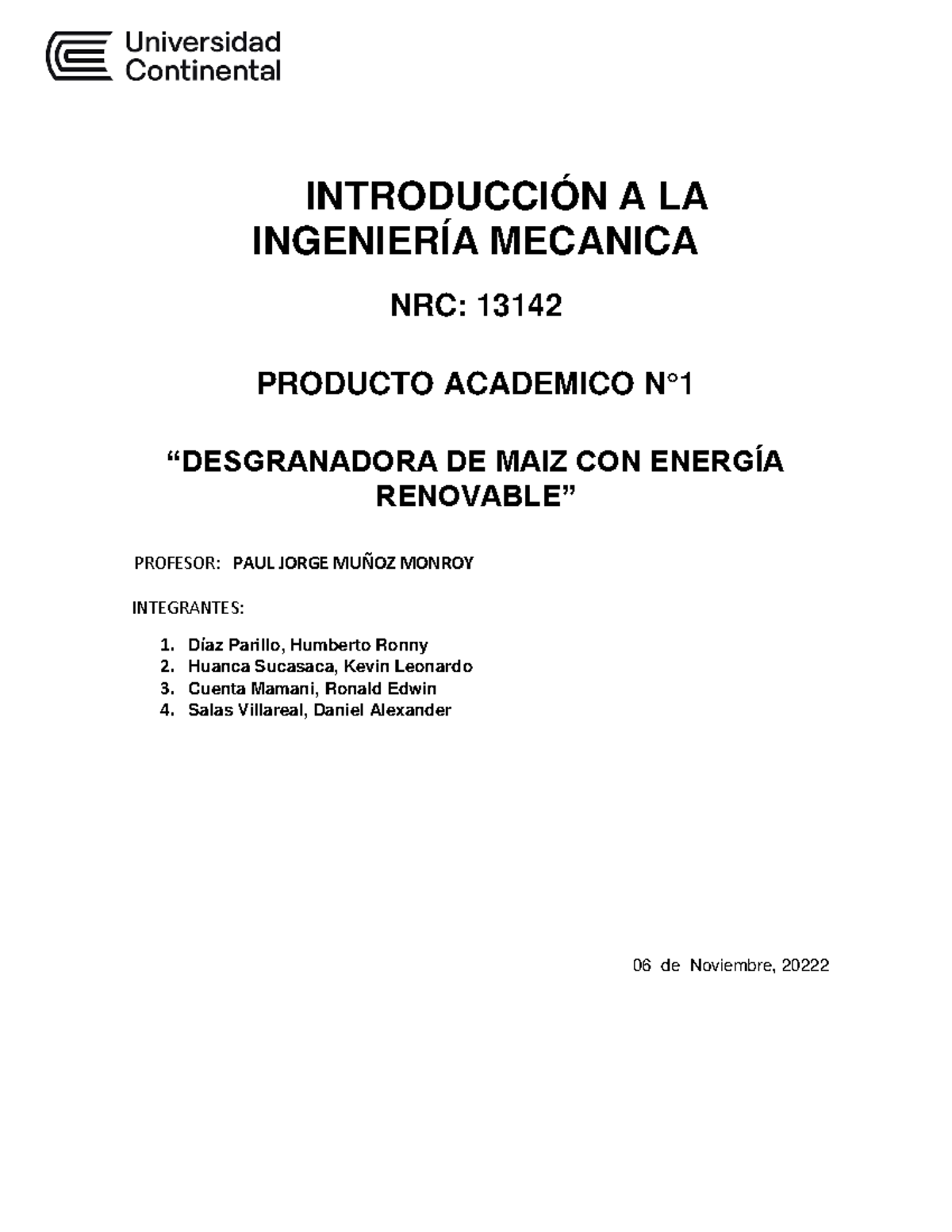 Informe - practica 3 - INTRODUCCIÓN A LA INGENIERÍA MECANICA NRC: 13142 PRODUCTO ACADEMICO N ...