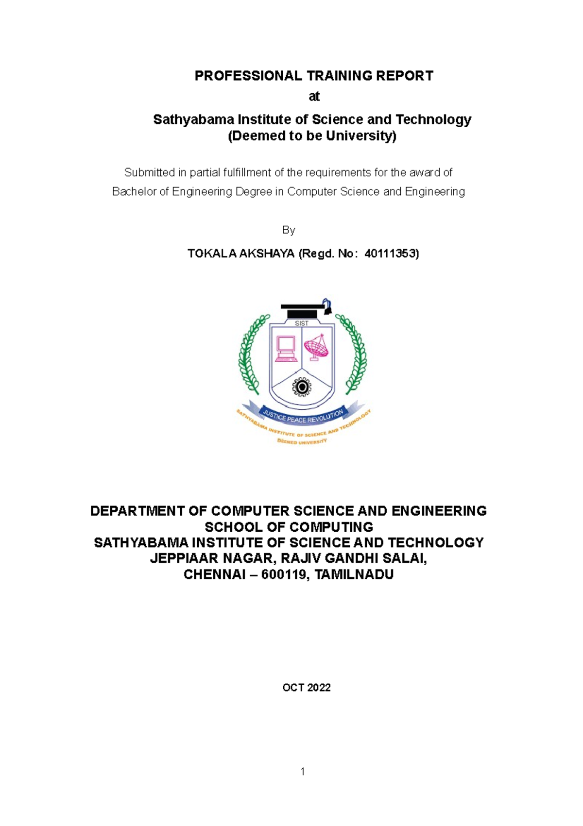 40111353 PT-1 Report Tokala Akshaya - PROFESSIONAL TRAINING REPORT at ...