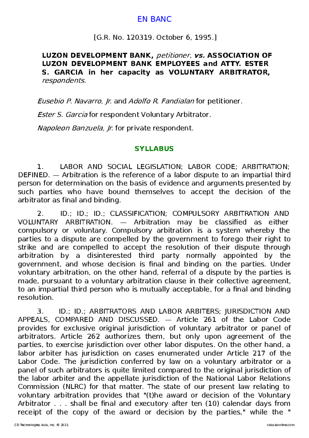 Luzon Development Bank - EN BANC [G. No. 120319. October 6, 1995 ...