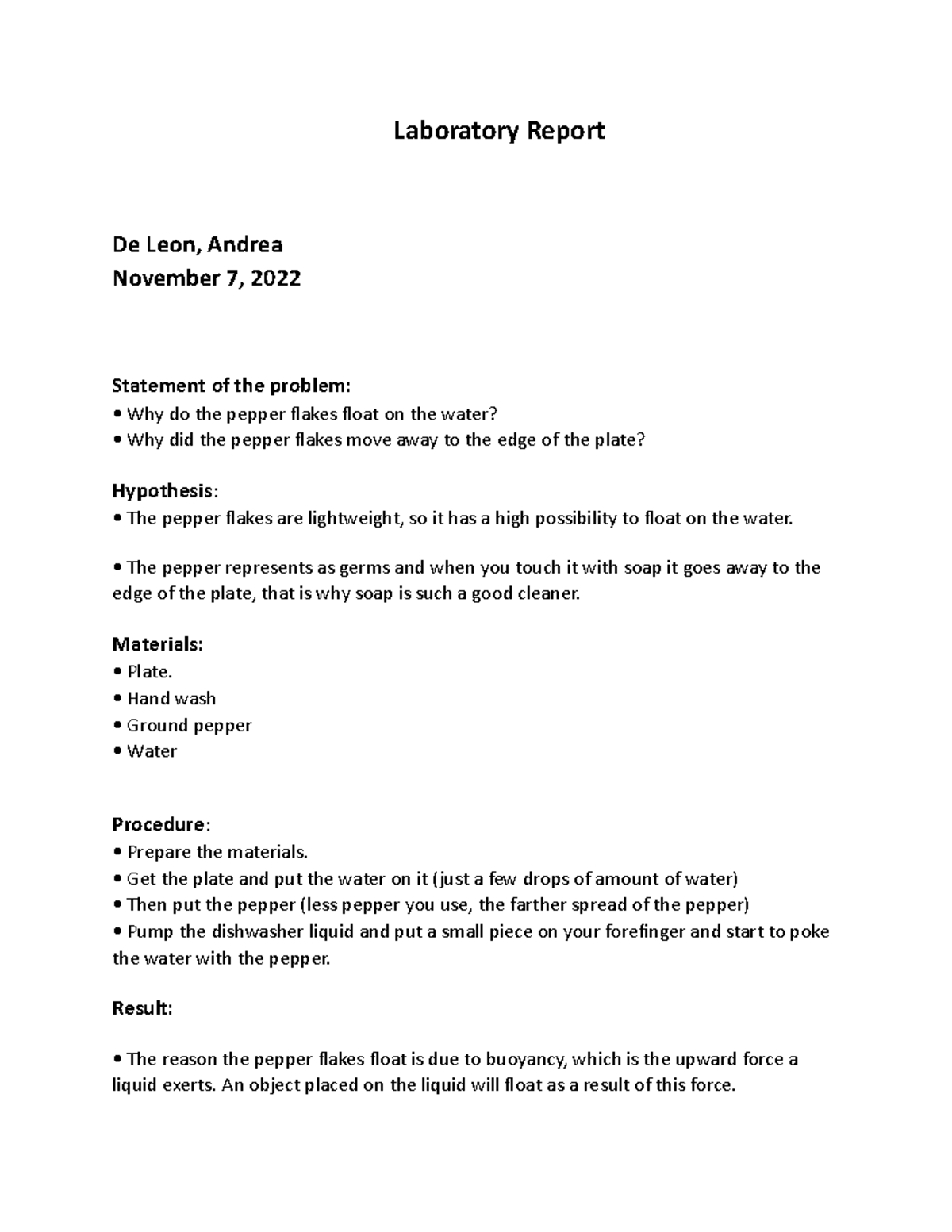 Gen chem lab report - Working student - Laboratory Report De Leon ...