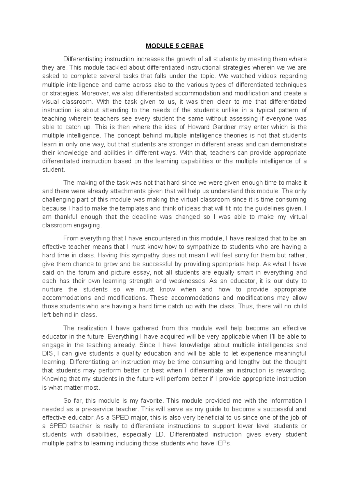 Differentiated Instruction - MODULE 5 CERAE Differentiating instruction ...