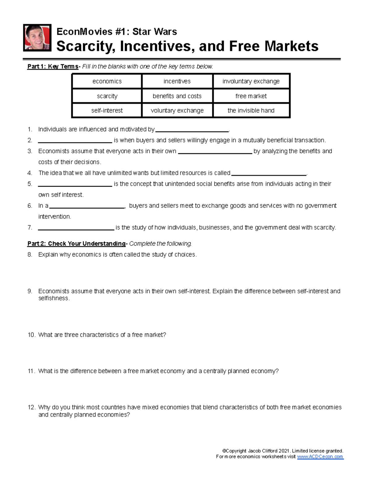 Star Wars - fun worksheet to help understand ap micro - EconMovies # 1 ...