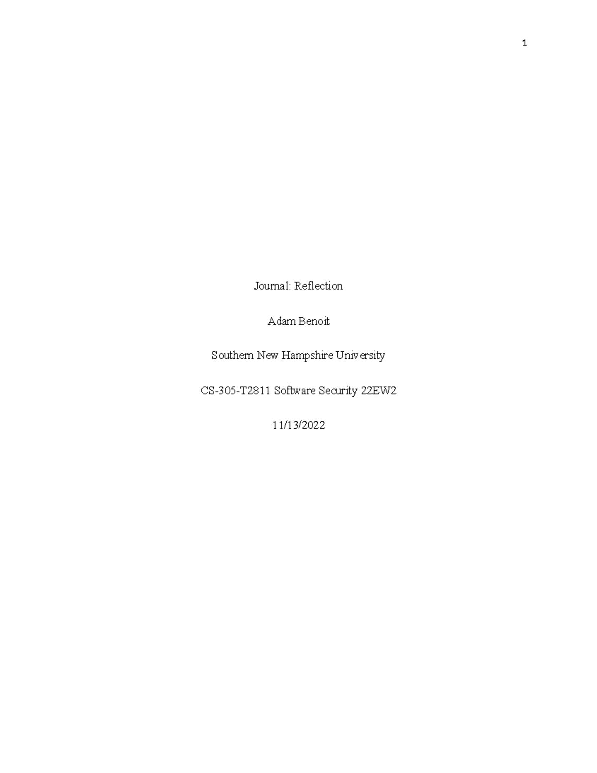 3-2 Journal - 1 Journal: Reflection Adam Benoit Southern New Hampshire ...