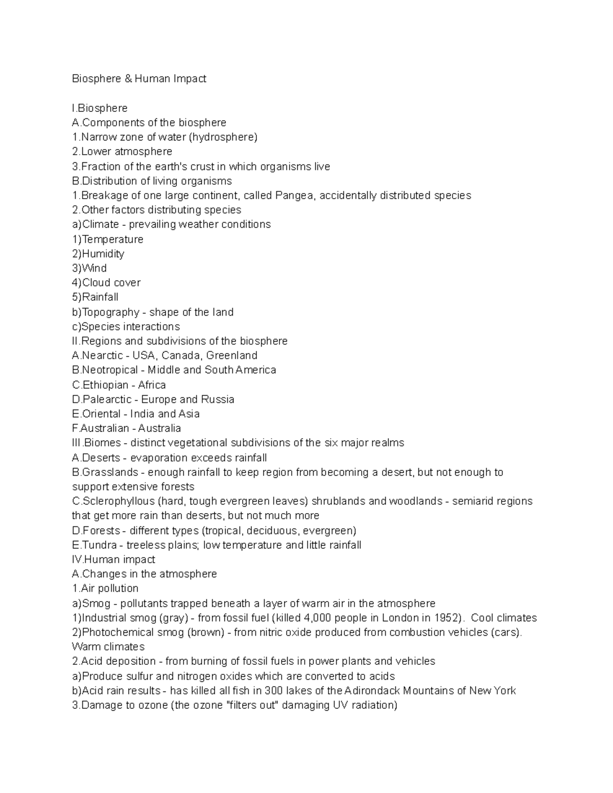 Gen bio - bio - Biosphere & Human Impact I. Biosphere A. Components of ...