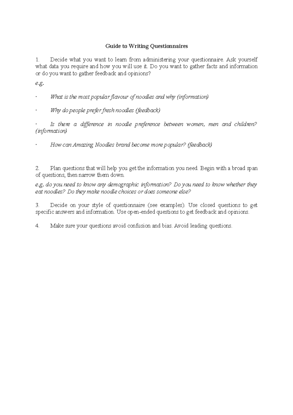 Basic Guidelines for Writing Questionnaires - Guide to Writing ...