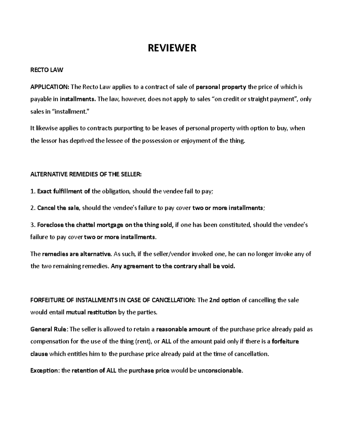 Reviewer-BAM-242 - WITH ANSWER - REVIEWER RECTO LAW APPLICATION: The ...