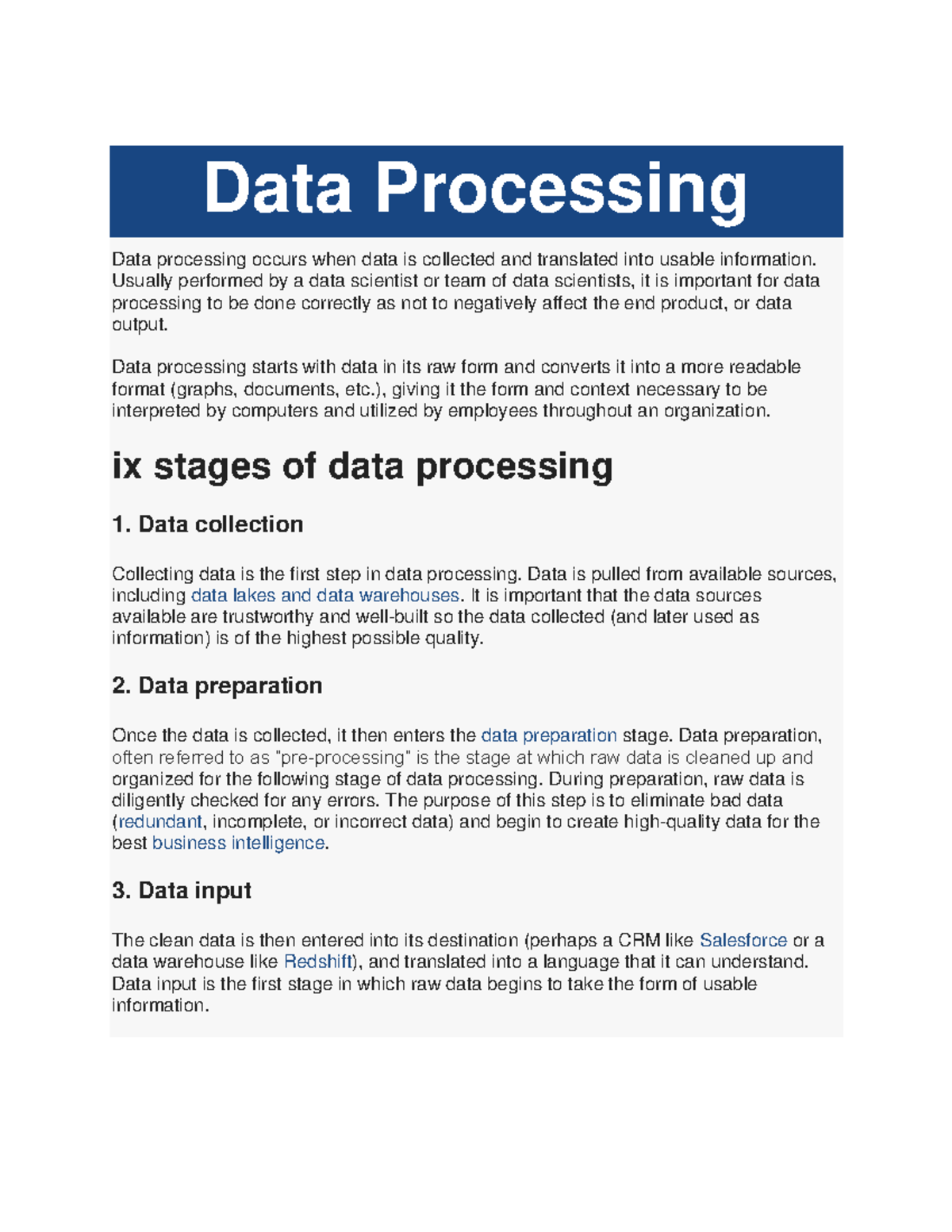 205- Computer-B - Data Processing Data processing occurs when data is collected and translated ...