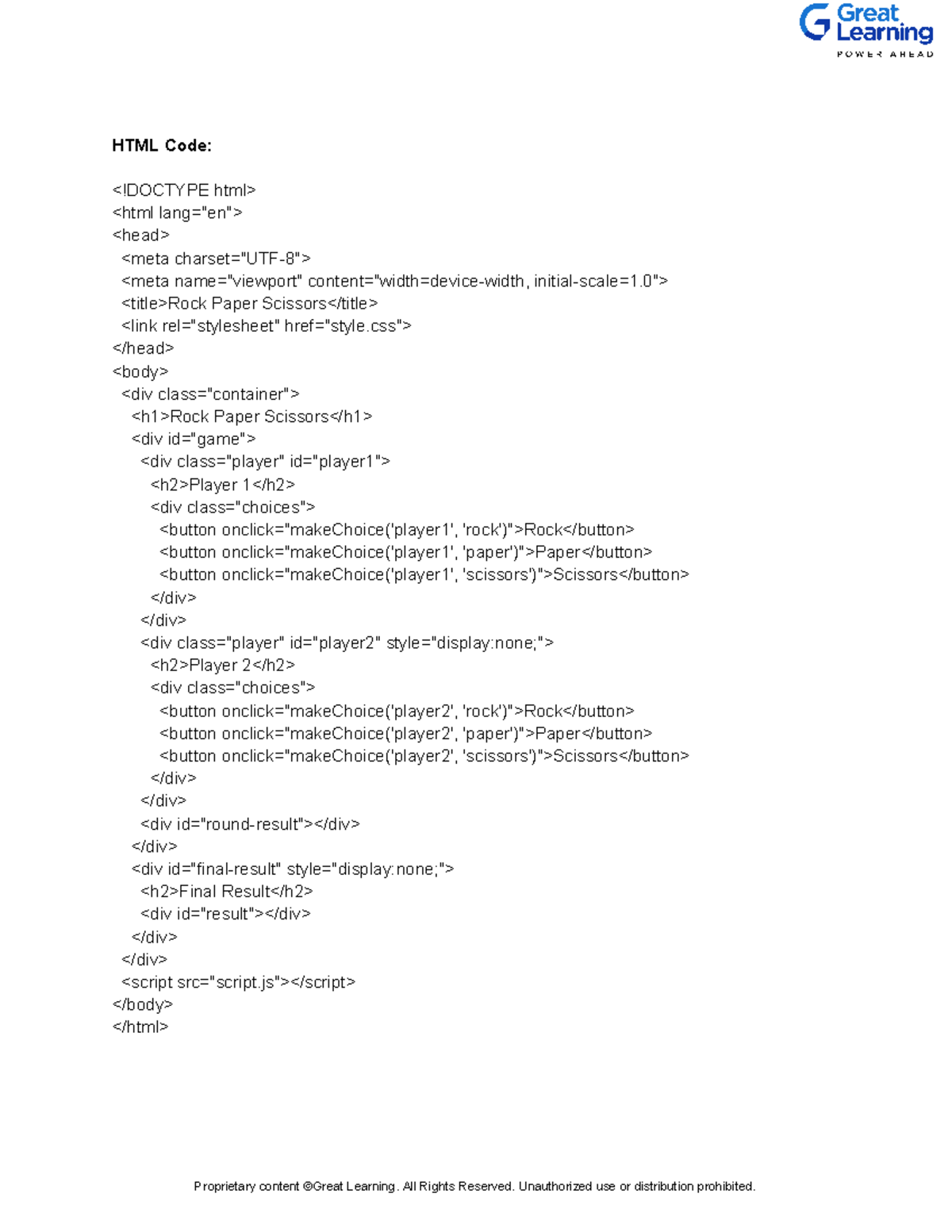 Rock+Paper+Scissors+-+Code - HTML Code: - Studocu