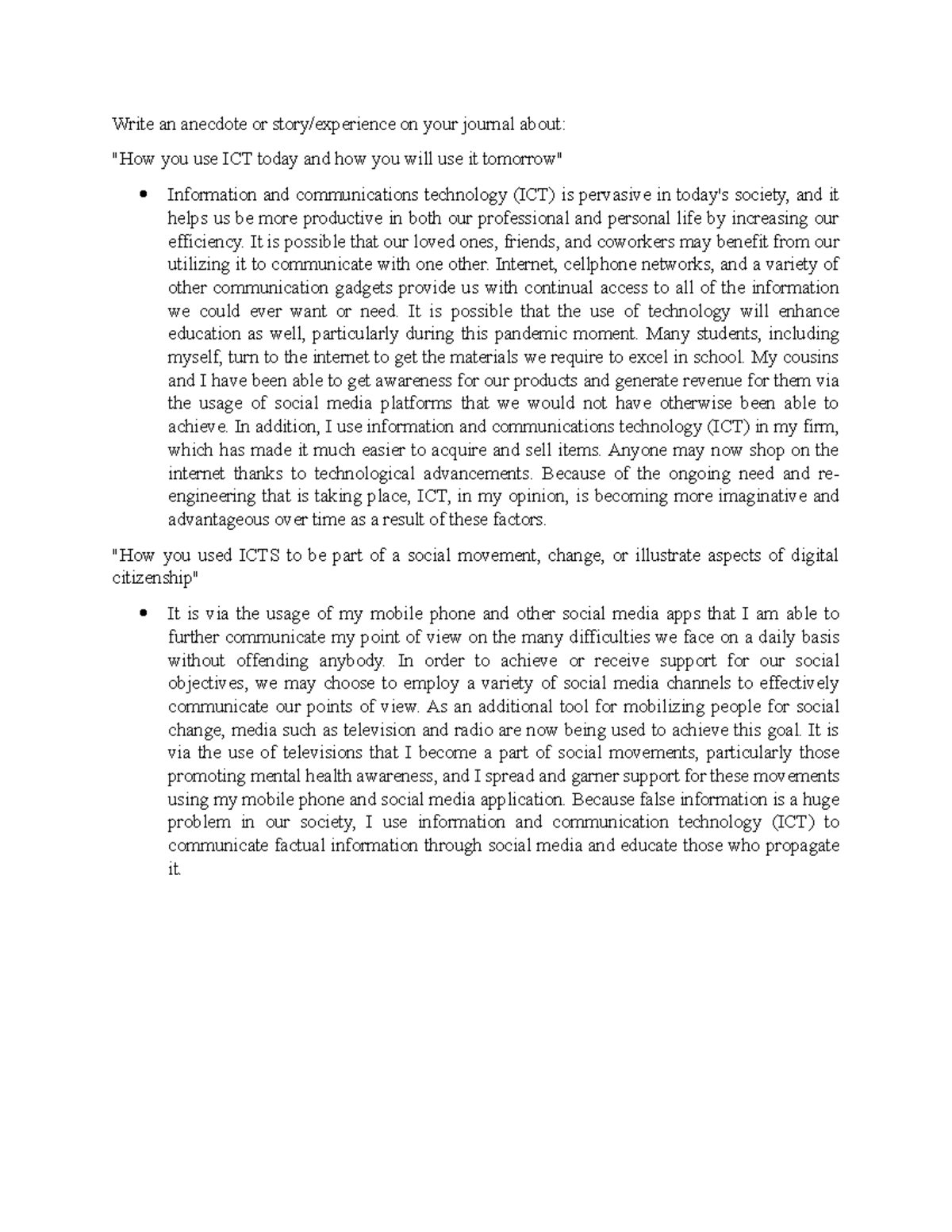 Journal ICT - scsc - Write an anecdote or story/experience on your ...