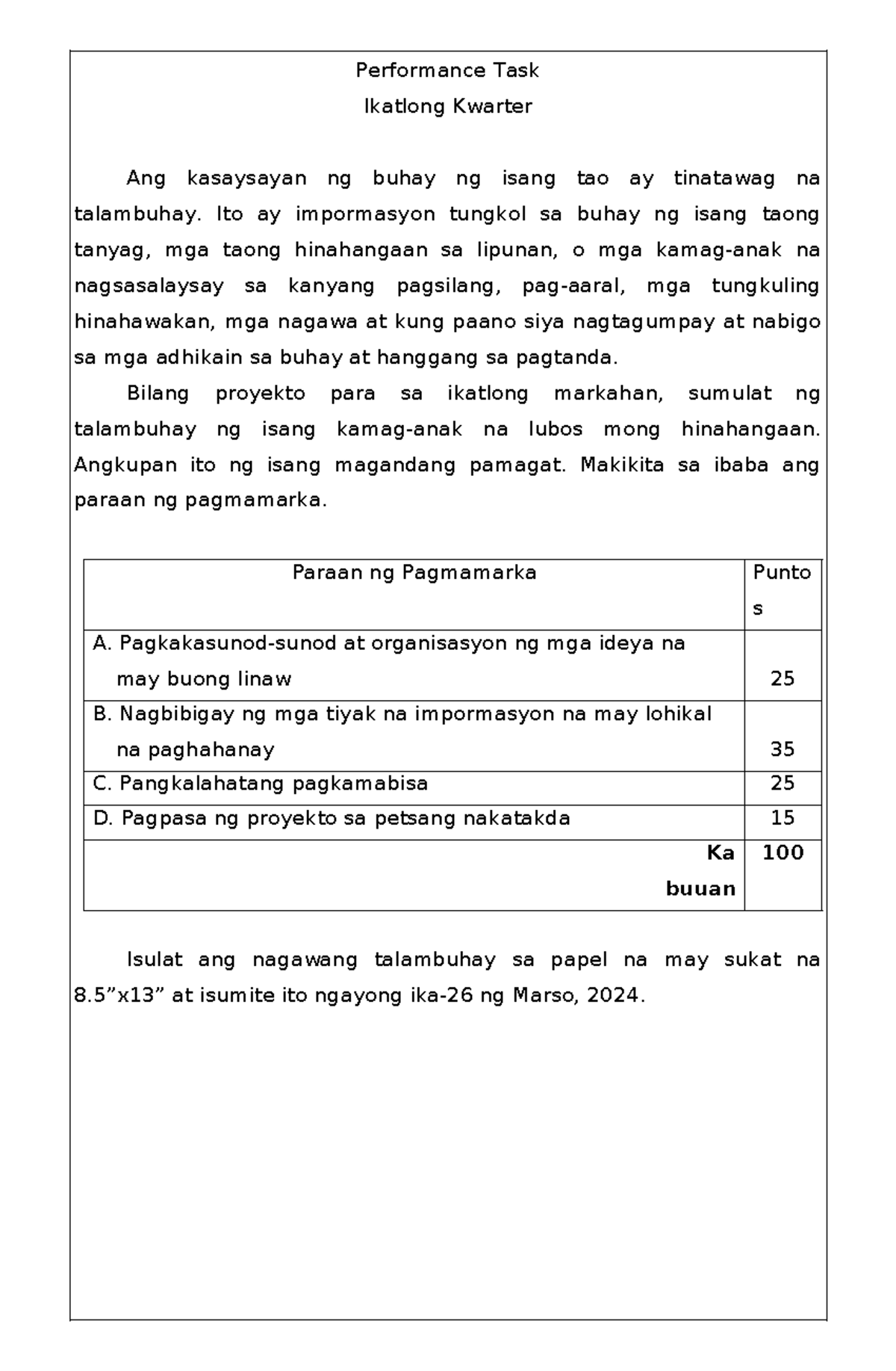 Performance Task - Halimbawa ng denotasyon - ... Performance Task Ikatlong Kwarter Ang ...
