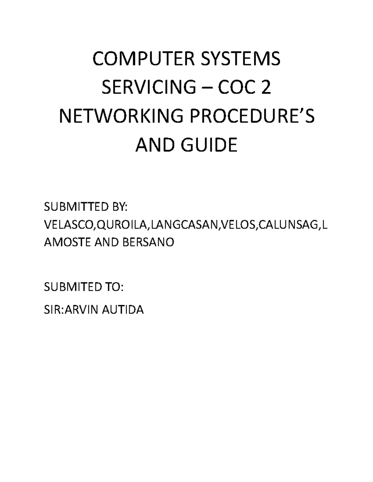 01-14-2023 - yes - COMPUTER SYSTEMS SERVICING – COC 2 NETWORKING PROCEDURE’S AND GUIDE SUBMITTED ...