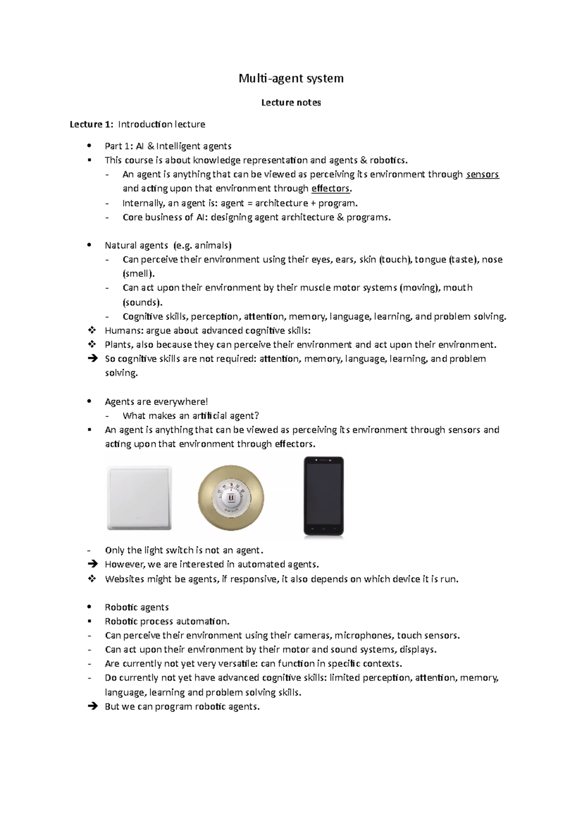Lecture Notes Multi Agent System Lecture Notes Lecture 1 Introduction Lecture Part 1 Ai
