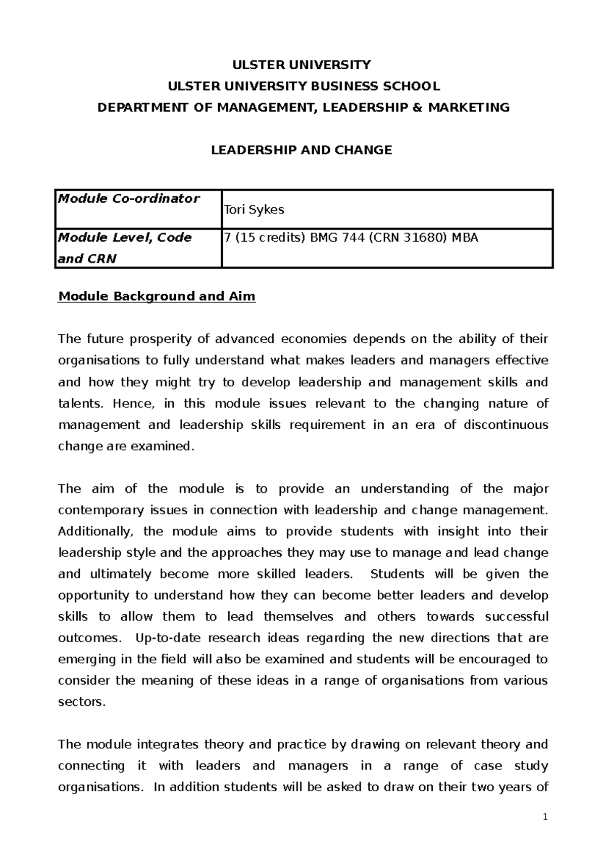 Module Handbook January 2023 - ULSTER UNIVERSITY ULSTER UNIVERSITY ...
