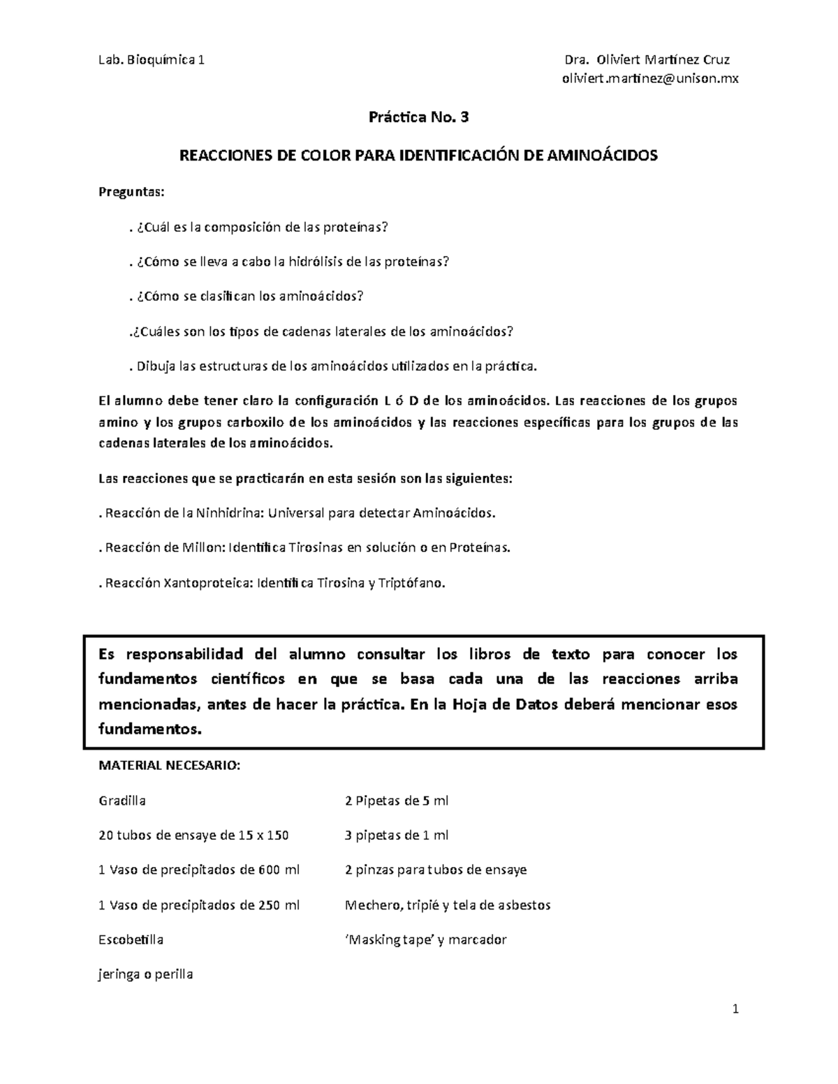 Practica 3 Bioquimica I 2022 - oliviert@unison Práctica No. 3 REACCIONES DE COLOR PARA - Studocu
