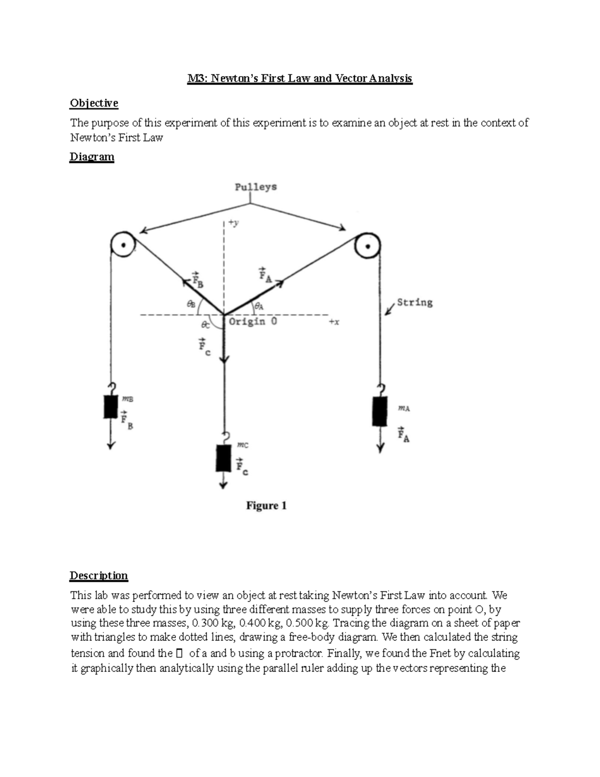M3 lab report - M3: Newton’s First Law and Vector Analysis Objective ...