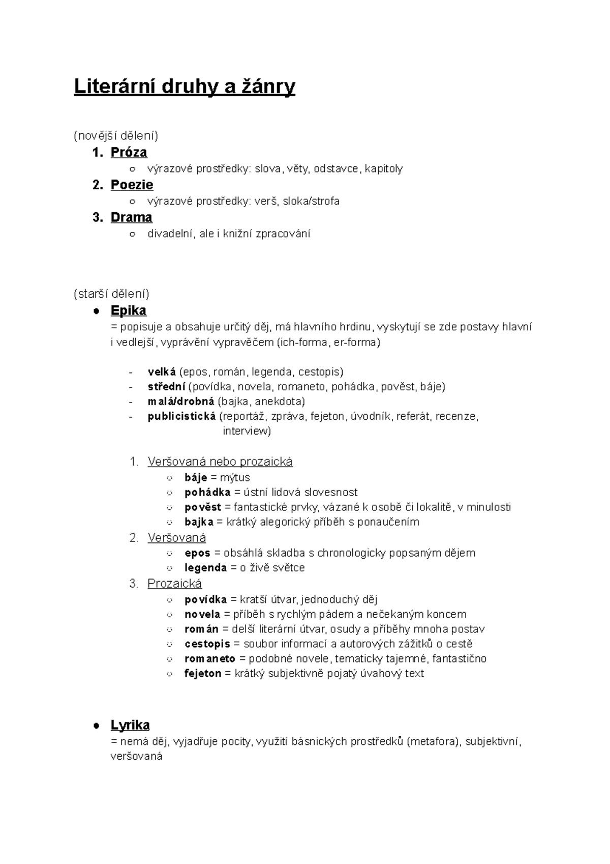 Literární druhy a žánry - Literární druhy a žánry (novější dělení) 1 ...