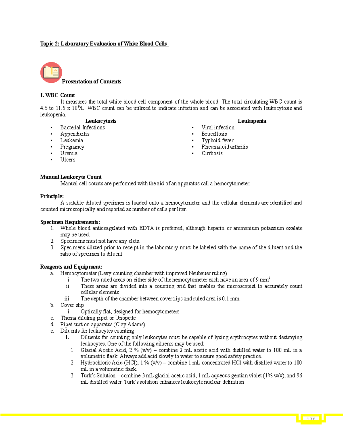 5. Topic 2 - hem - 170 Topic 2: Laboratory Evaluation of White Blood ...
