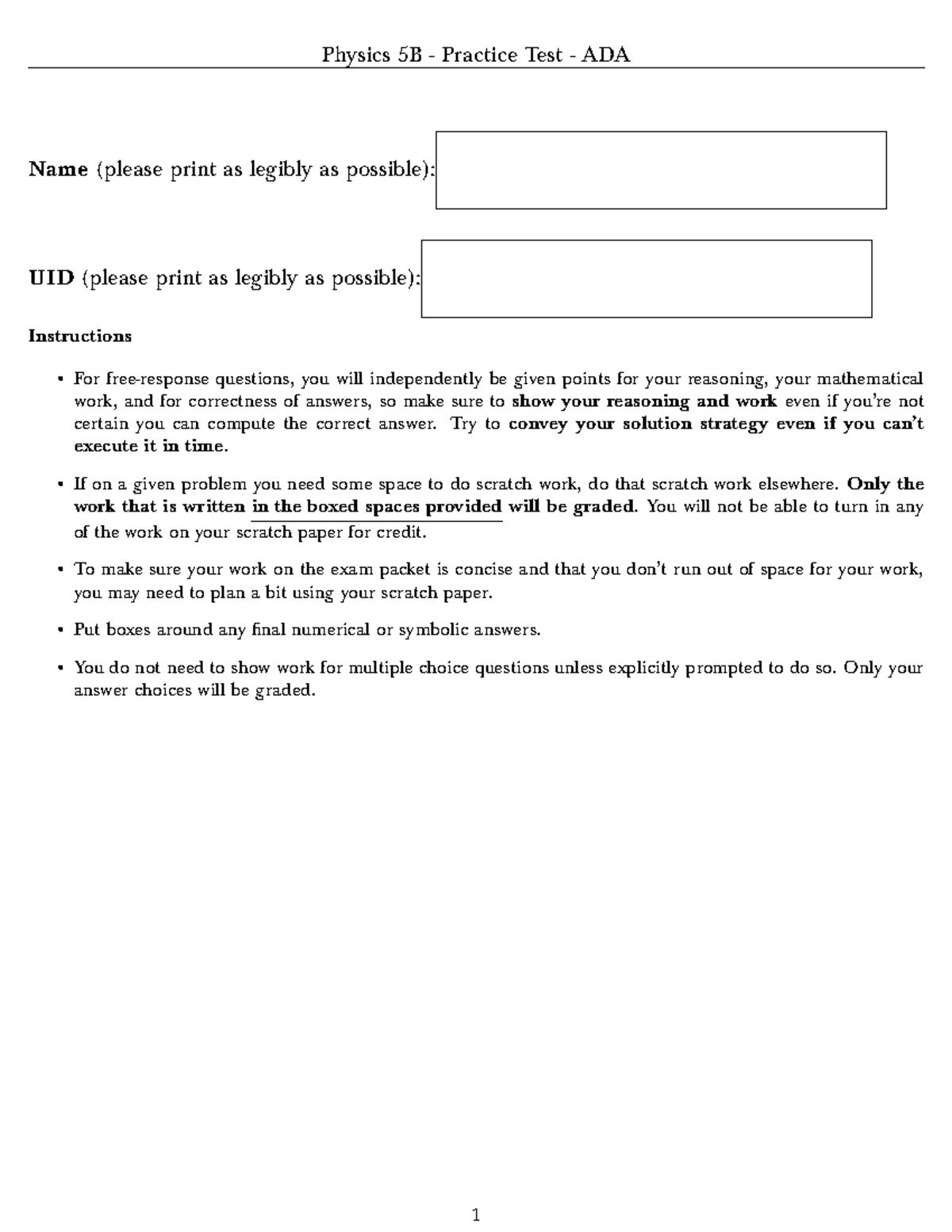 ADA - good practice problems - Physics 5B - Practice Test - ADA Name ...