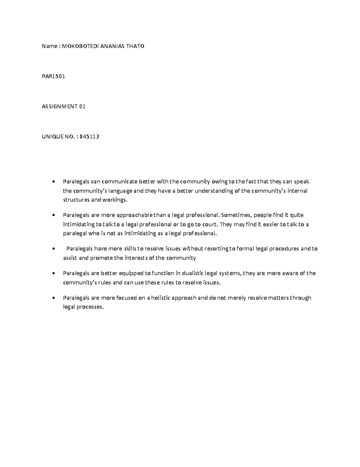 PAR1501 - assignment - Name : MOKOBOTEDI ANANIAS THATO PAR ASSIGNMENT ...