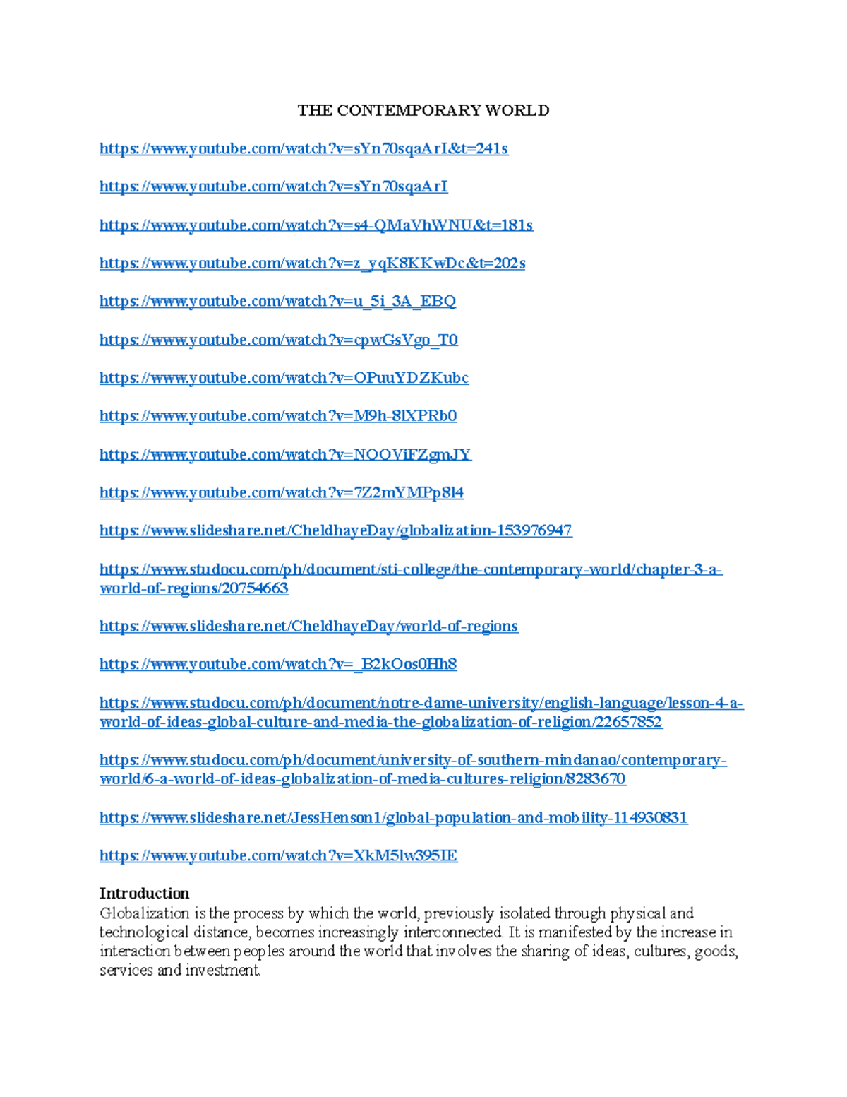 THE Contemporary World Notes - THE CONTEMPORARY WORLD youtube/watch?v ...