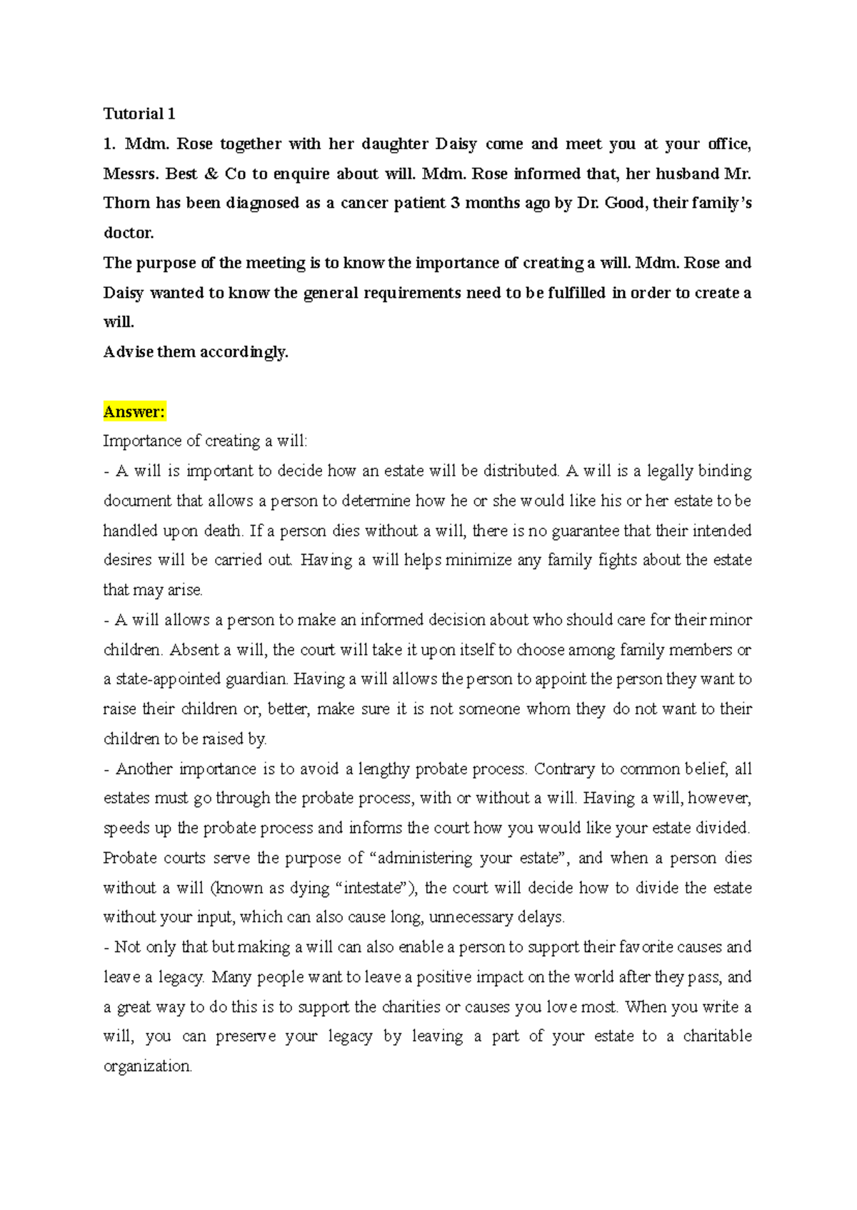 Succession Tutorial - Tutorial 1 1. Mdm. Rose together with her daughter Daisy come and meet you ...