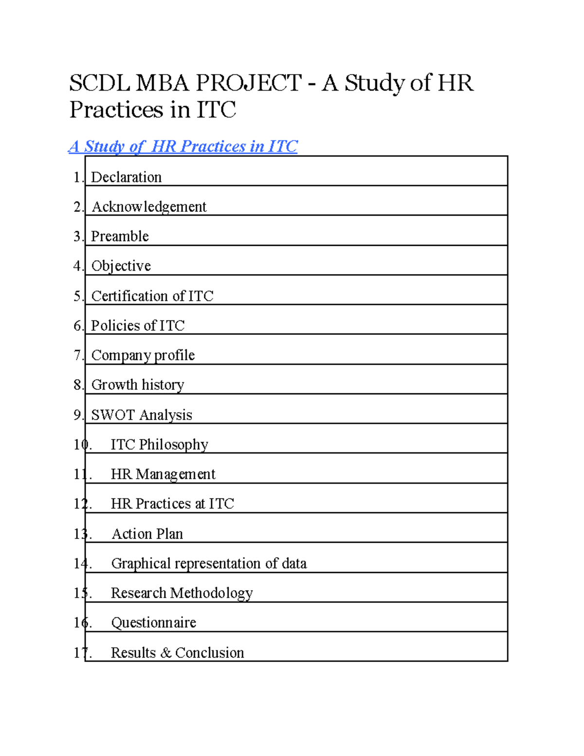 Vioshal SCDL - SCDL MBA PROJECT - A Study of HR Practices in ITC A ...