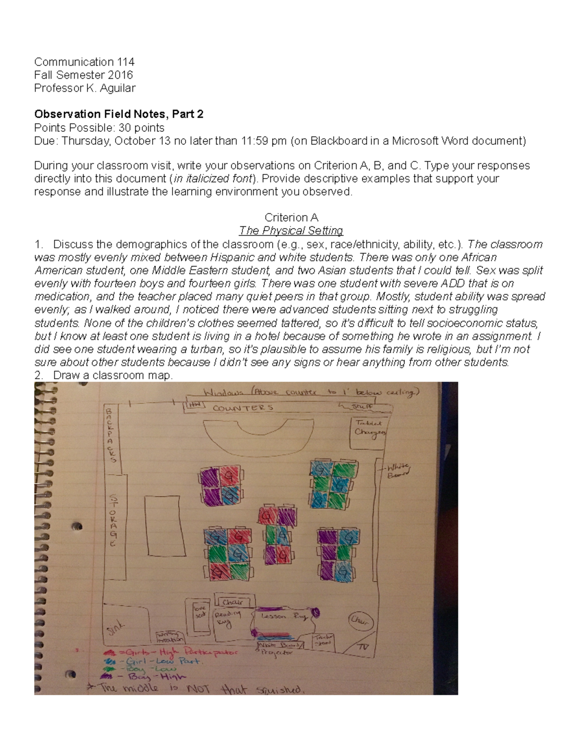 Comm - Field notes/observations - Communication 114 Fall Semester 2016 ...