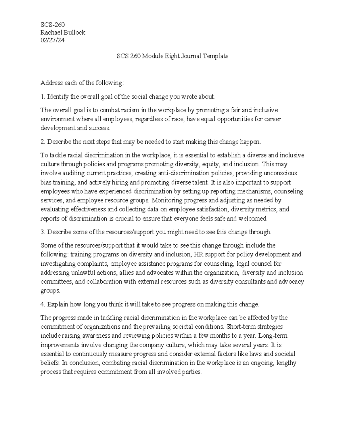 8-2 Journal- Next Steps for Social Change - SCS- Rachael Bullock 02/27 ...