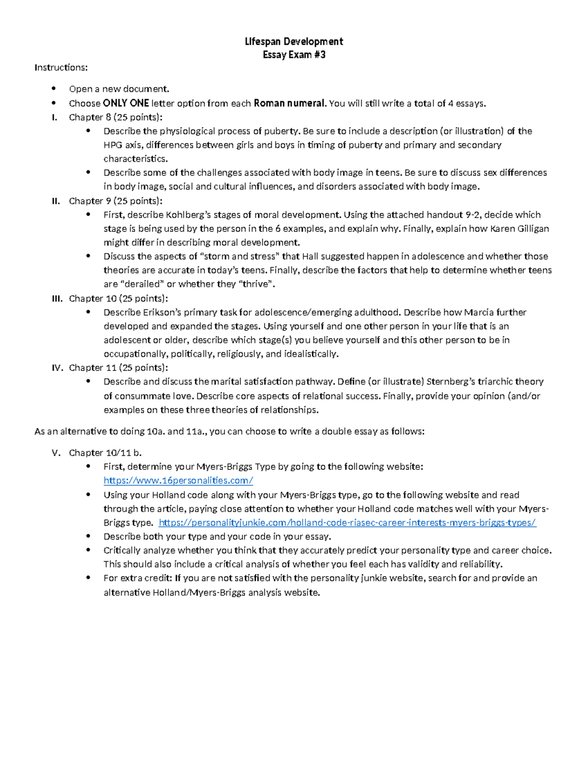 CTE-2 - essay questions - Lifespan Development Essay Exam ...