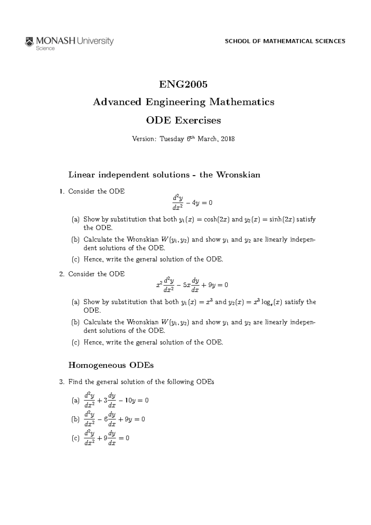 Problem Set 5 - SCHOOL OF MATHEMATICAL SCIENCES ENG2005 Advanced ...