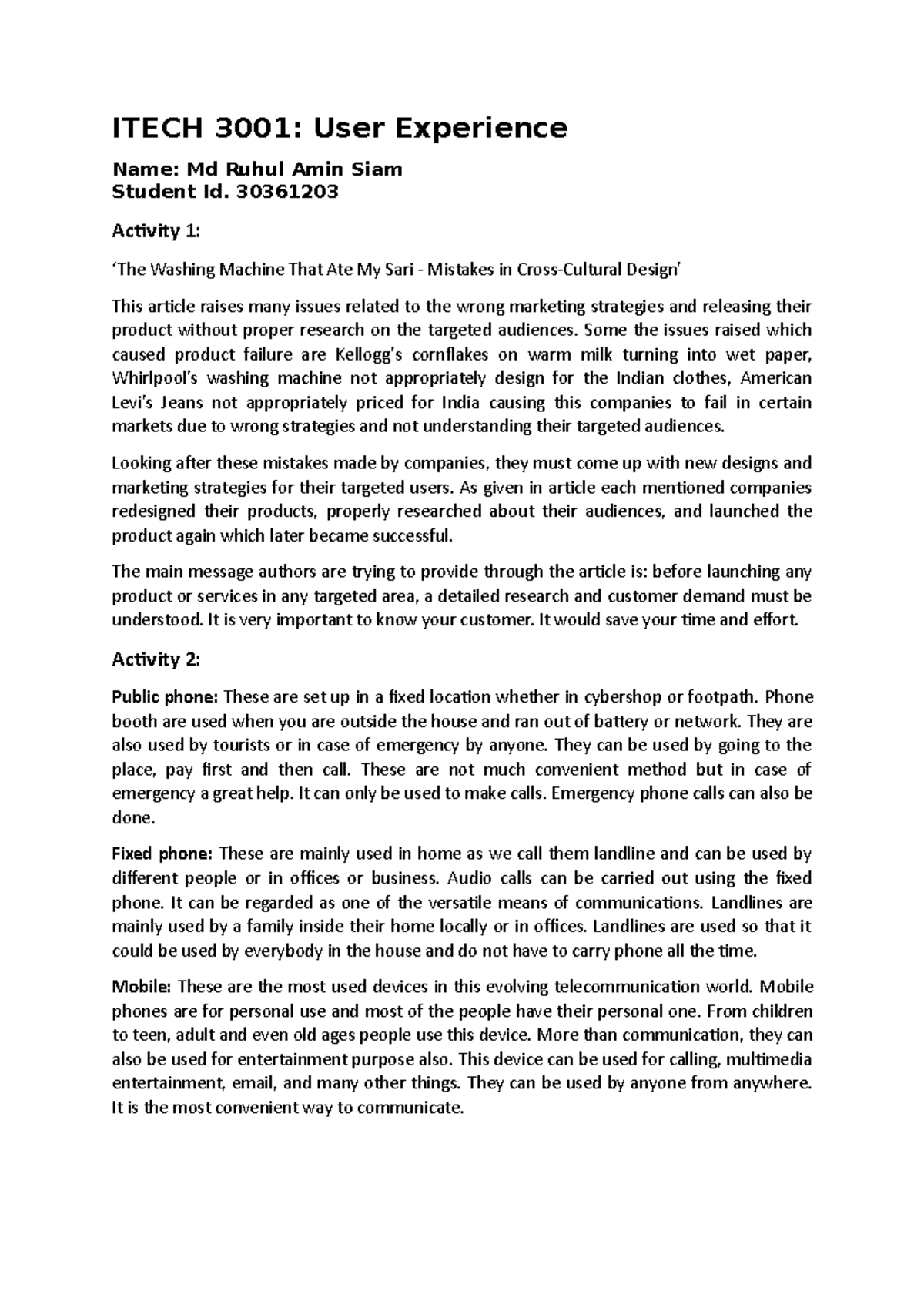 Itech 3001 Lab 1 - Its fully done. - ITECH 3001: User Experience Name ...