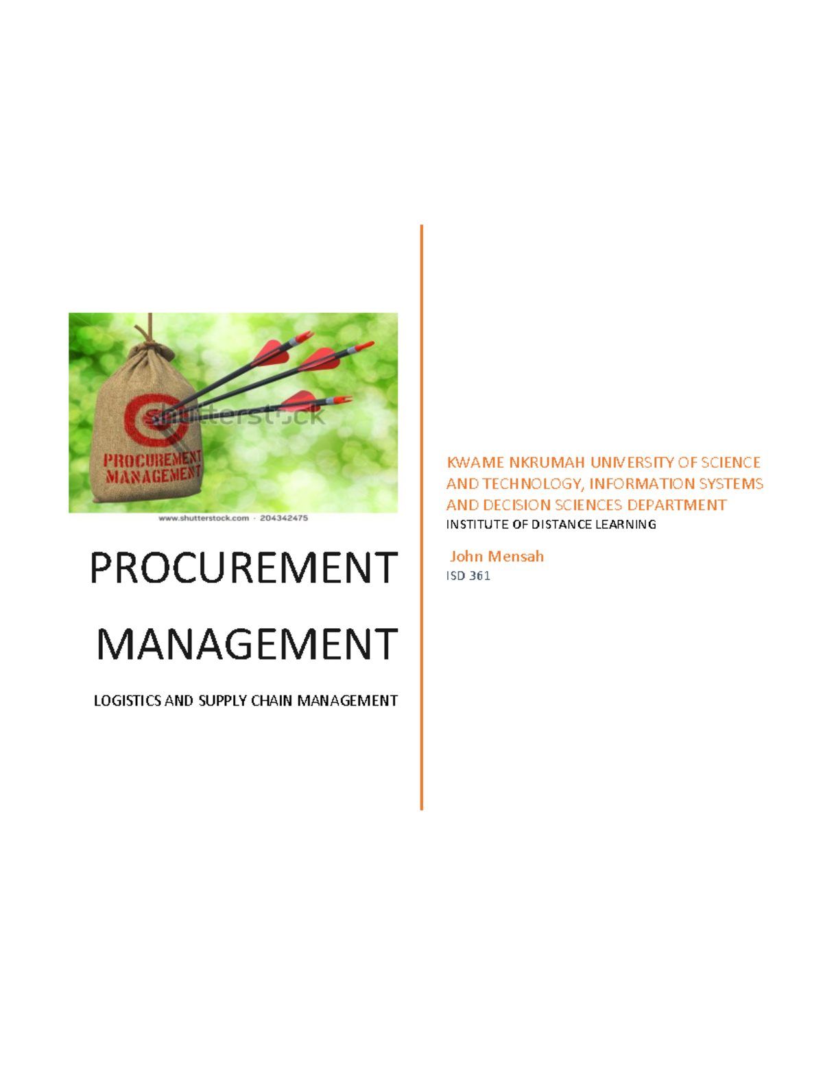 PPP - Course material - PROCUREMENT MANAGEMENT LOGISTICS AND SUPPLY ...