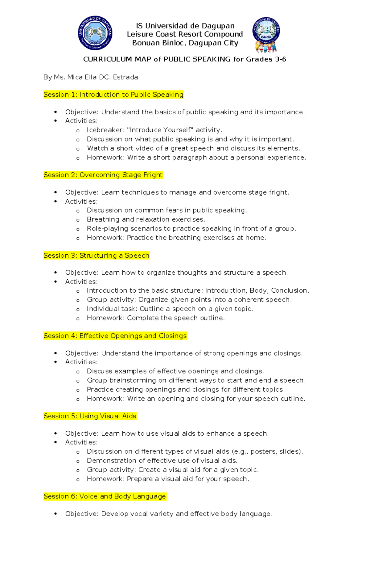 Summer Class Public Speaking Grades 3 6 - Leisure Coast Resort Compound ...