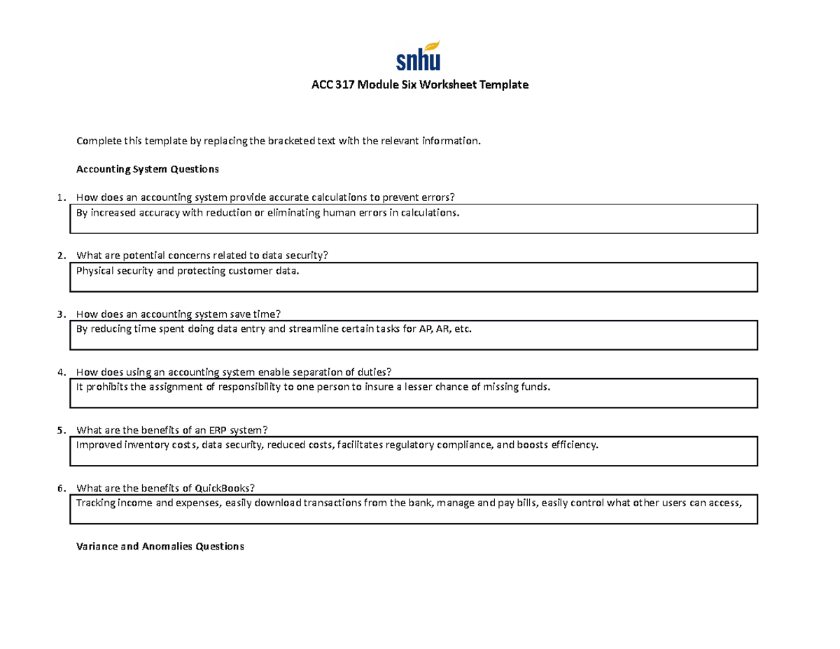ACC 317 Module Six Worksheet - Accounting System Questions How does an ...
