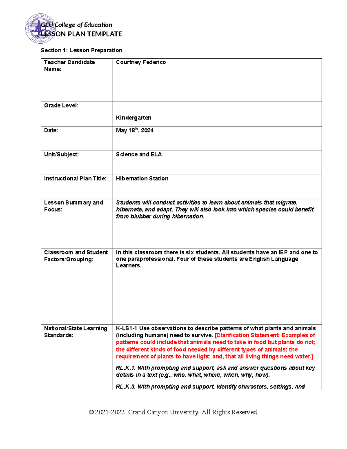 ECE 460 Integrated Instructional Plan - LESSON PLAN TEMPLATE Section 1 ...