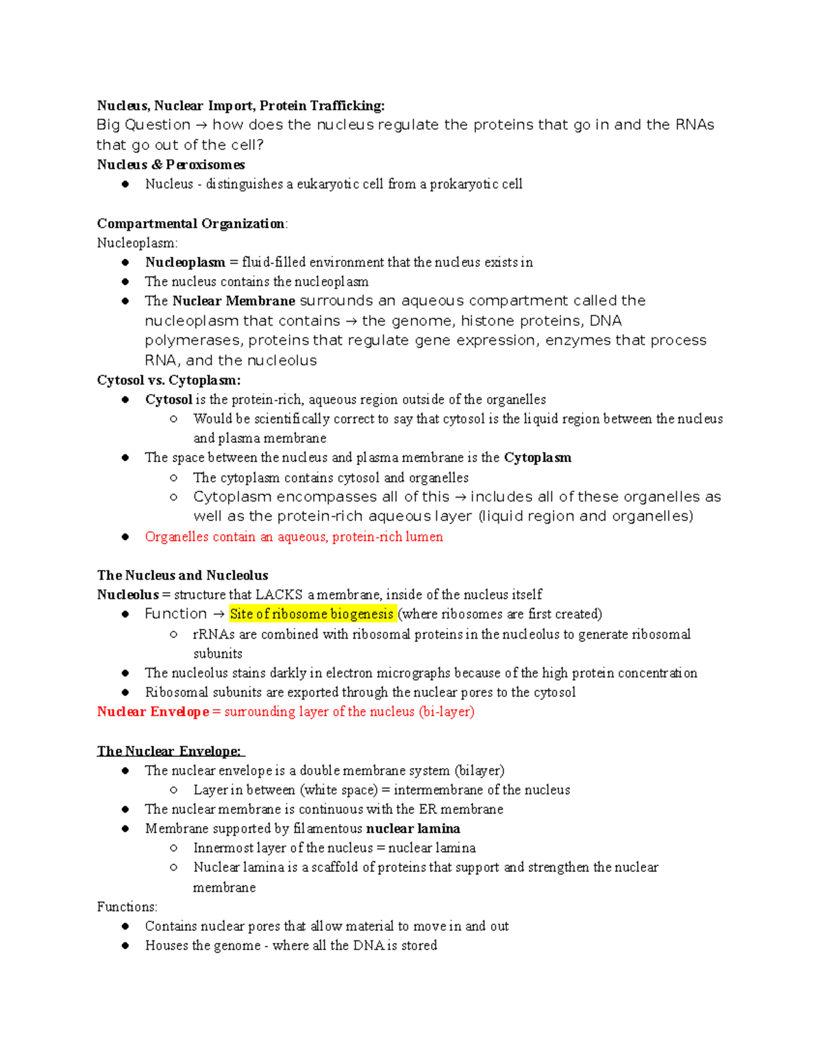 Lecture 13 The Nucleus - Nucleus, Nuclear Import, Protein Trafficking ...