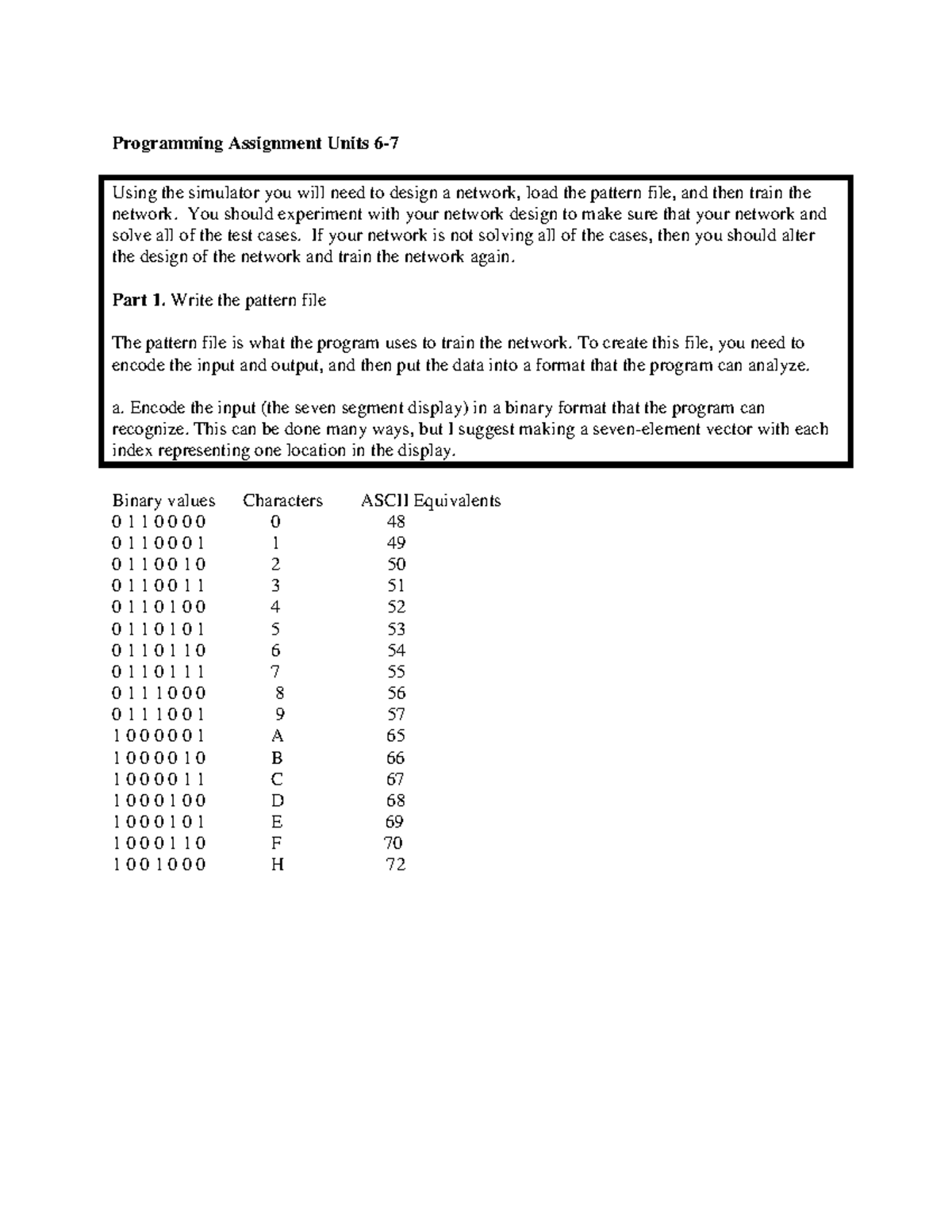 Programming Assignment Units 6 - You should experiment with your ...