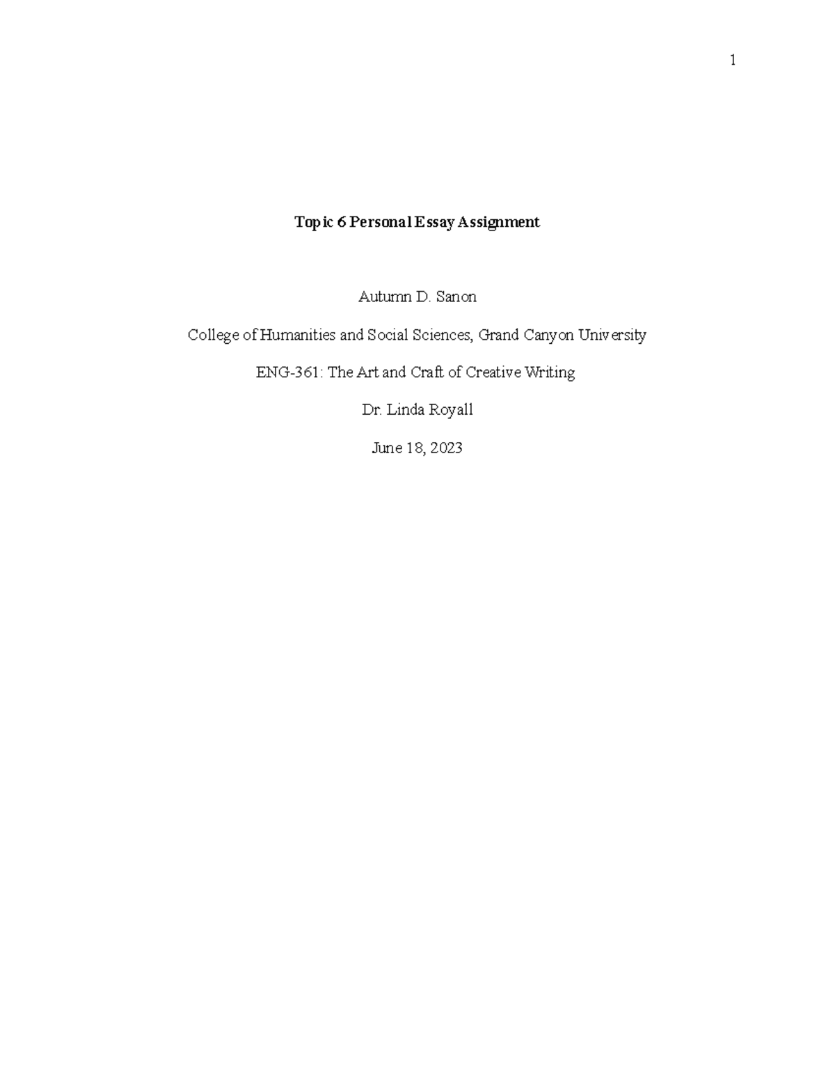 Personal Essay Assignment: Challenges and Growth at Grand Canyon ...