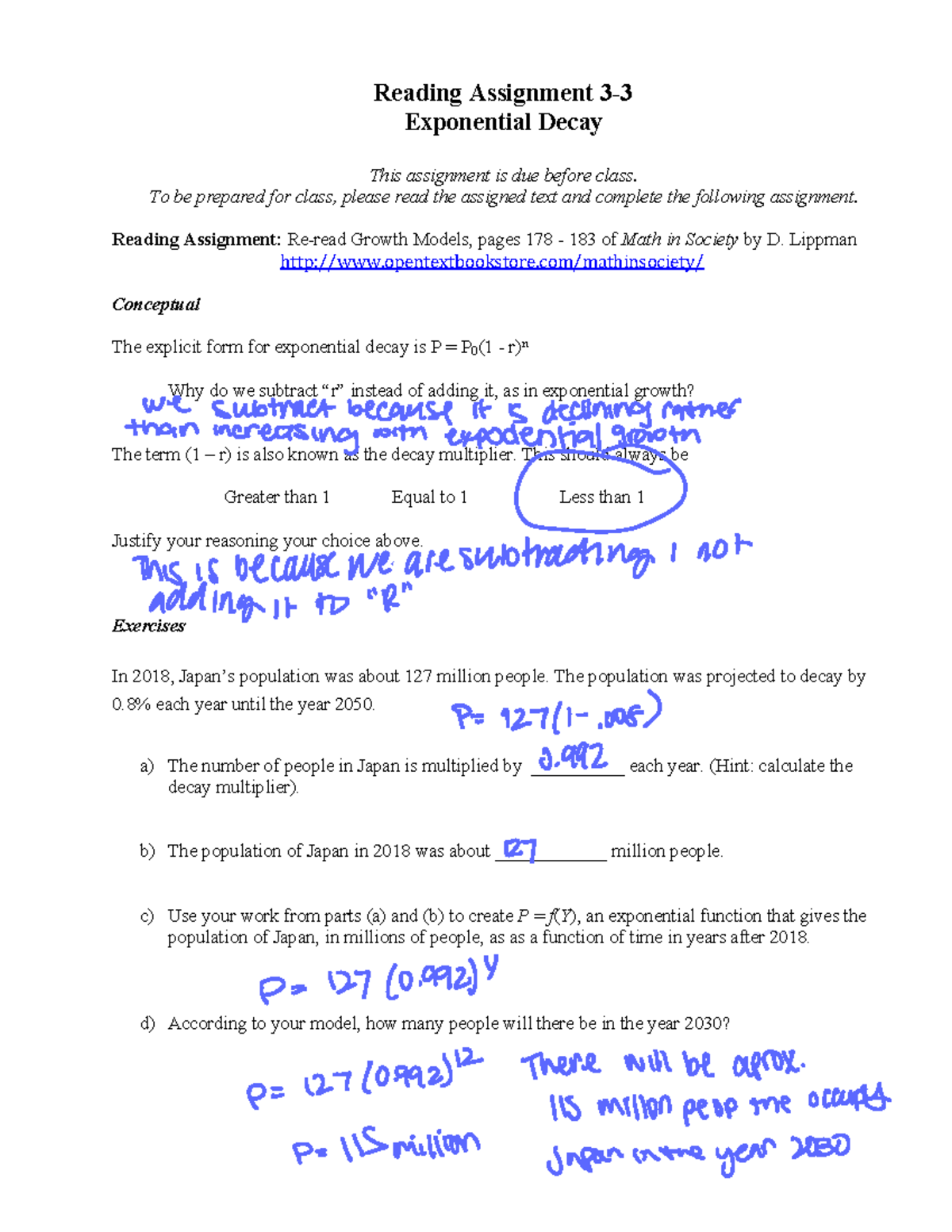 RA 3-3 - Reading assignment answers - Reading Assignment 3- Exponential Decay This assignment is ...