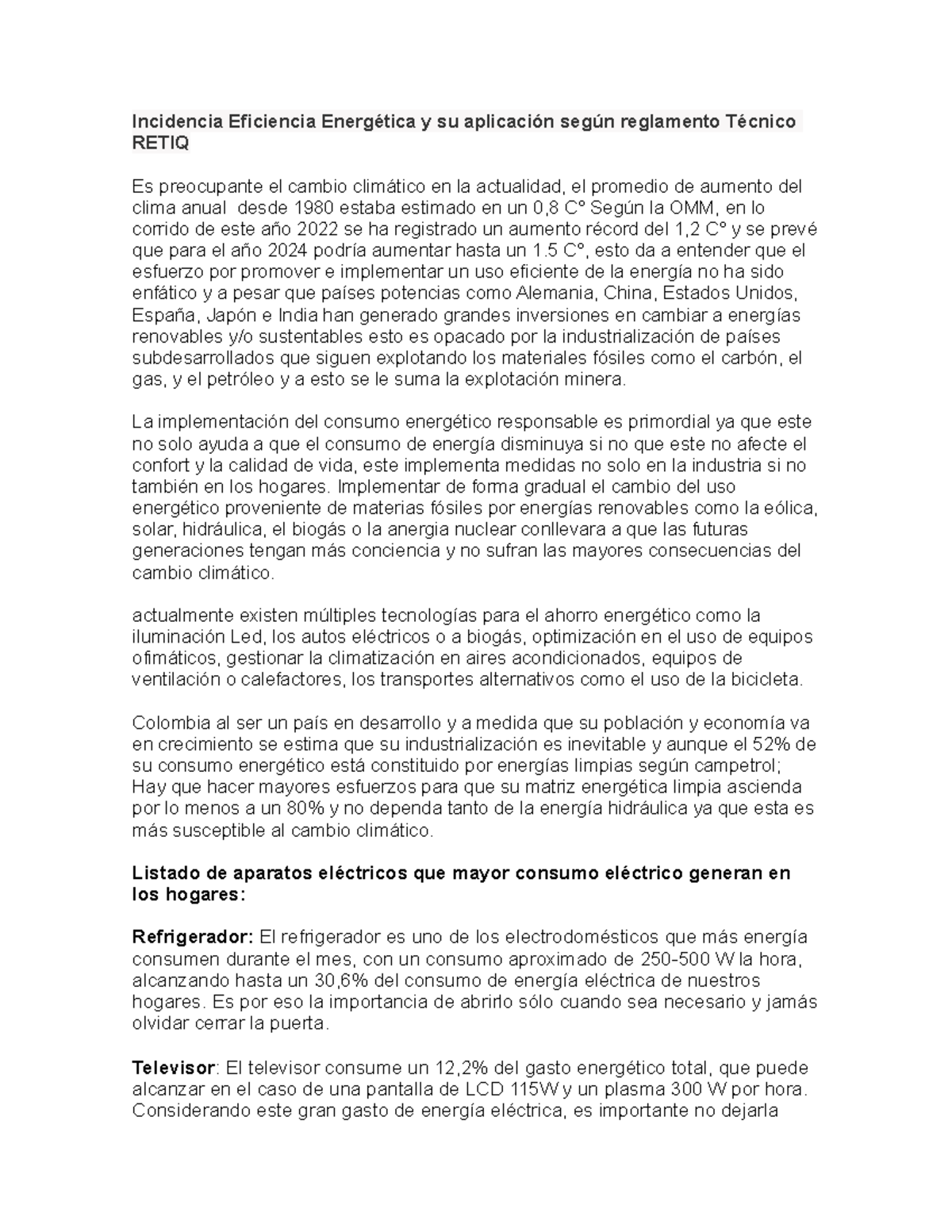 Incidencia Eficiencia Energética y su aplicación según reglamento ...