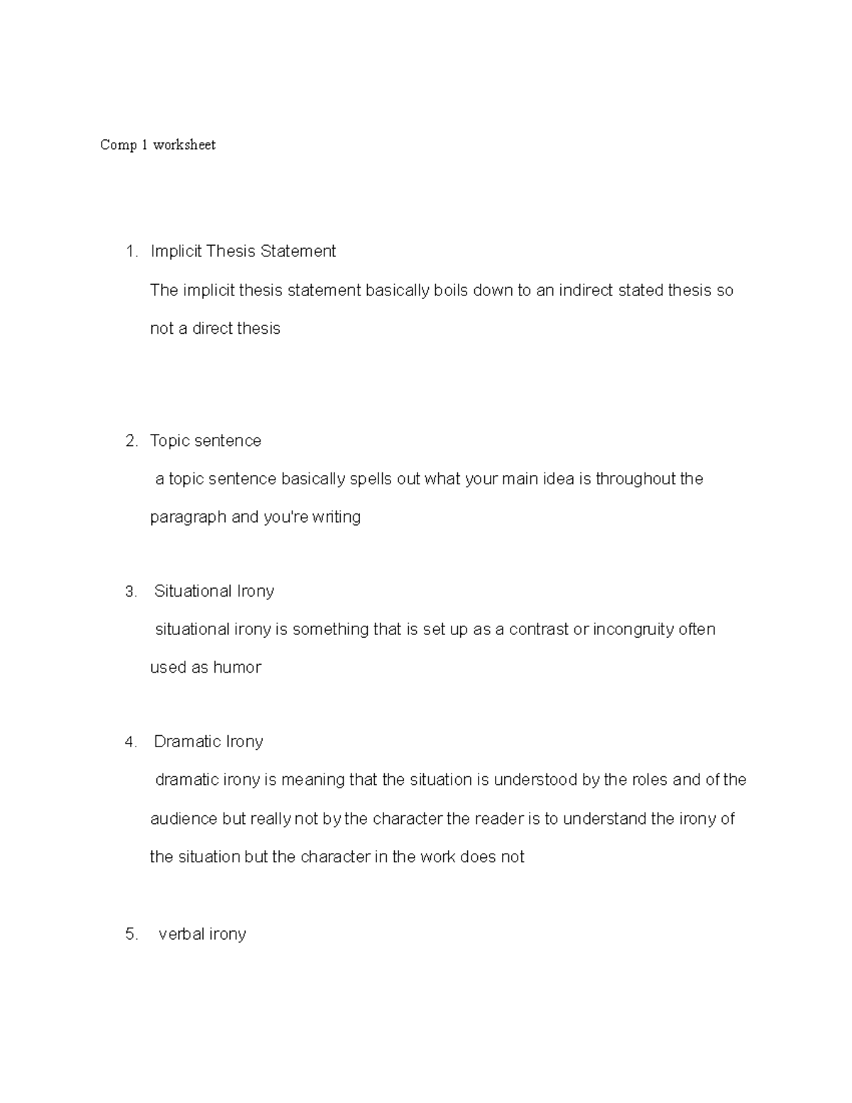 Untitled document - USAGE AND PUNCTUATION - Comp 1 worksheet Implicit ...