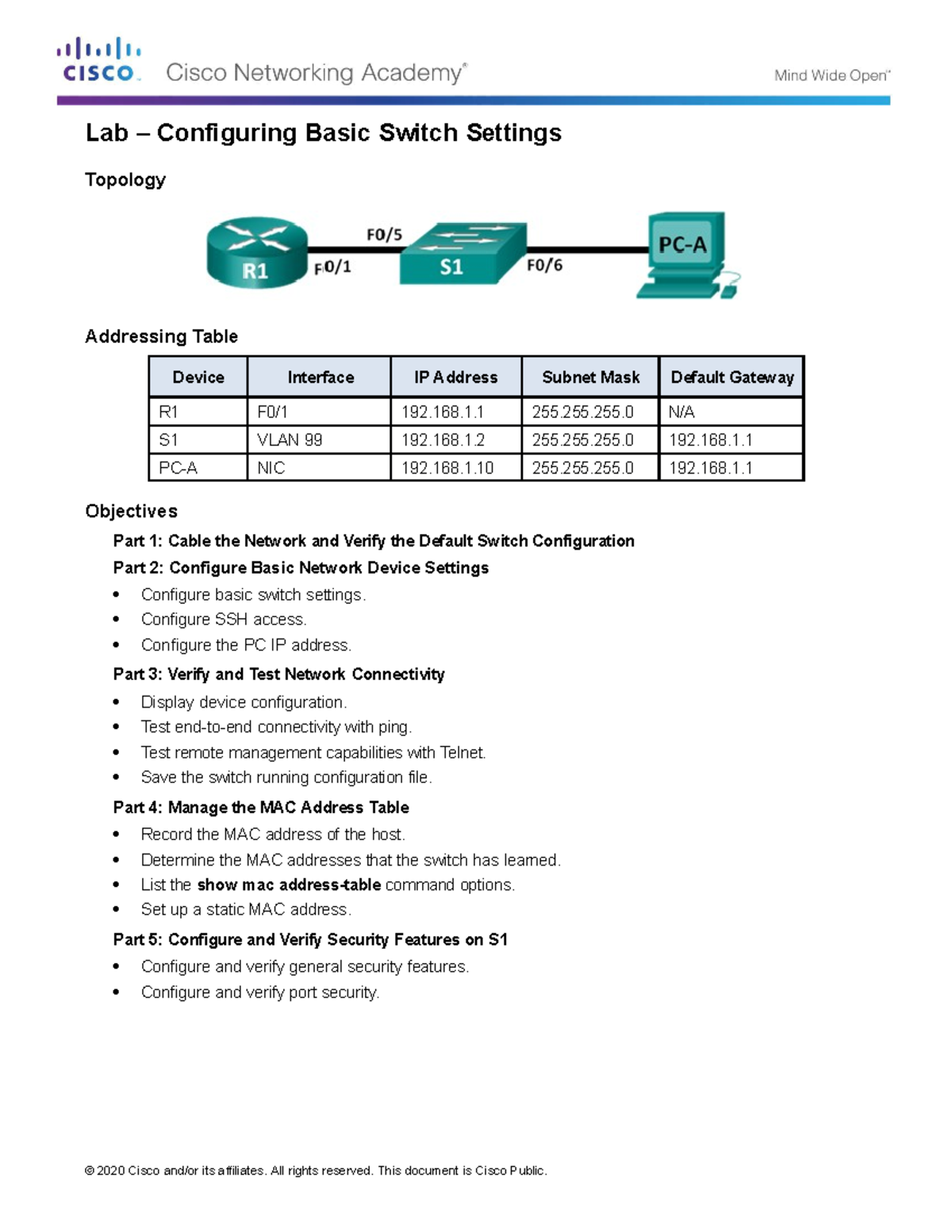 Lab 7 - Configuring Basic Switch Settings and Security Features ...