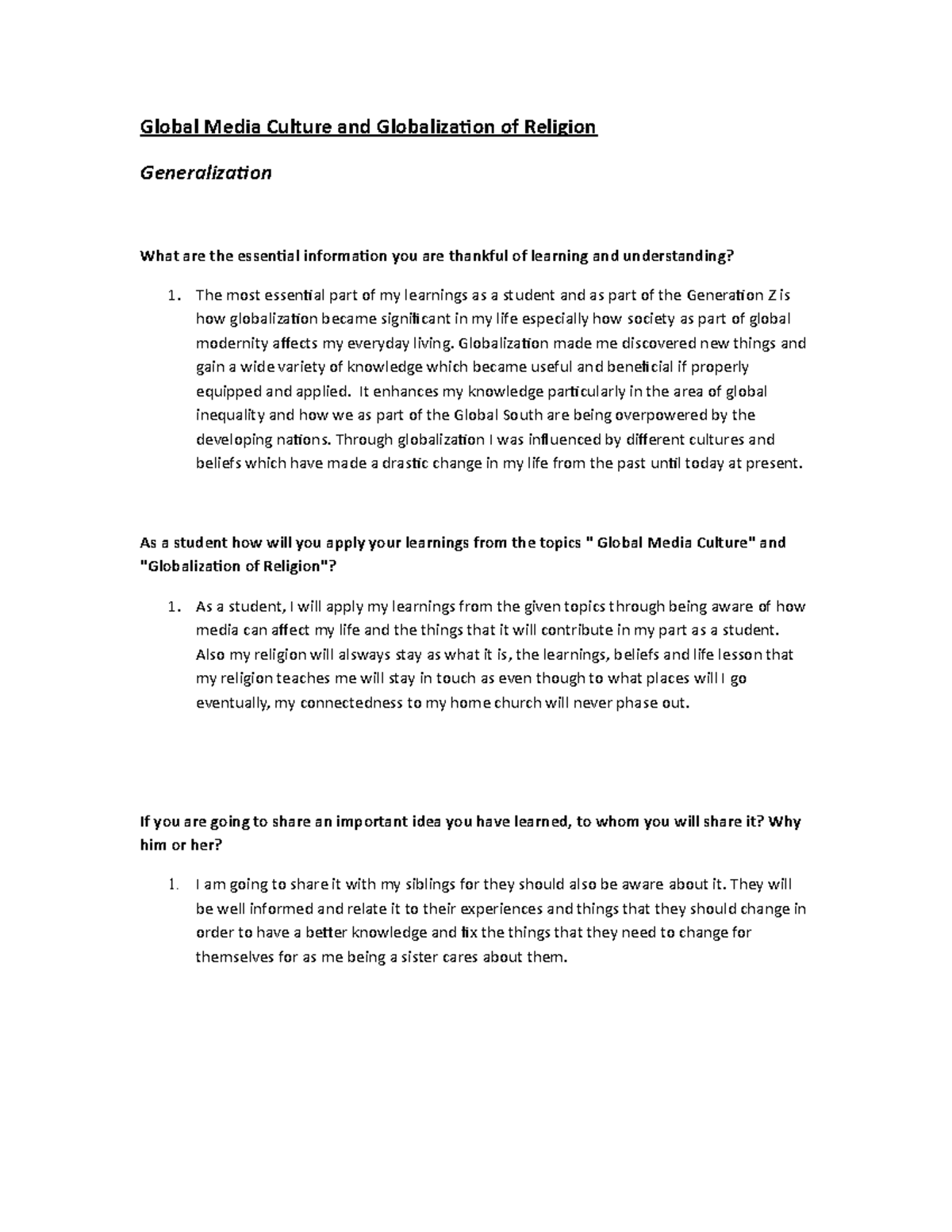 Generalization Global Media Culture and Globalization of Religion ...