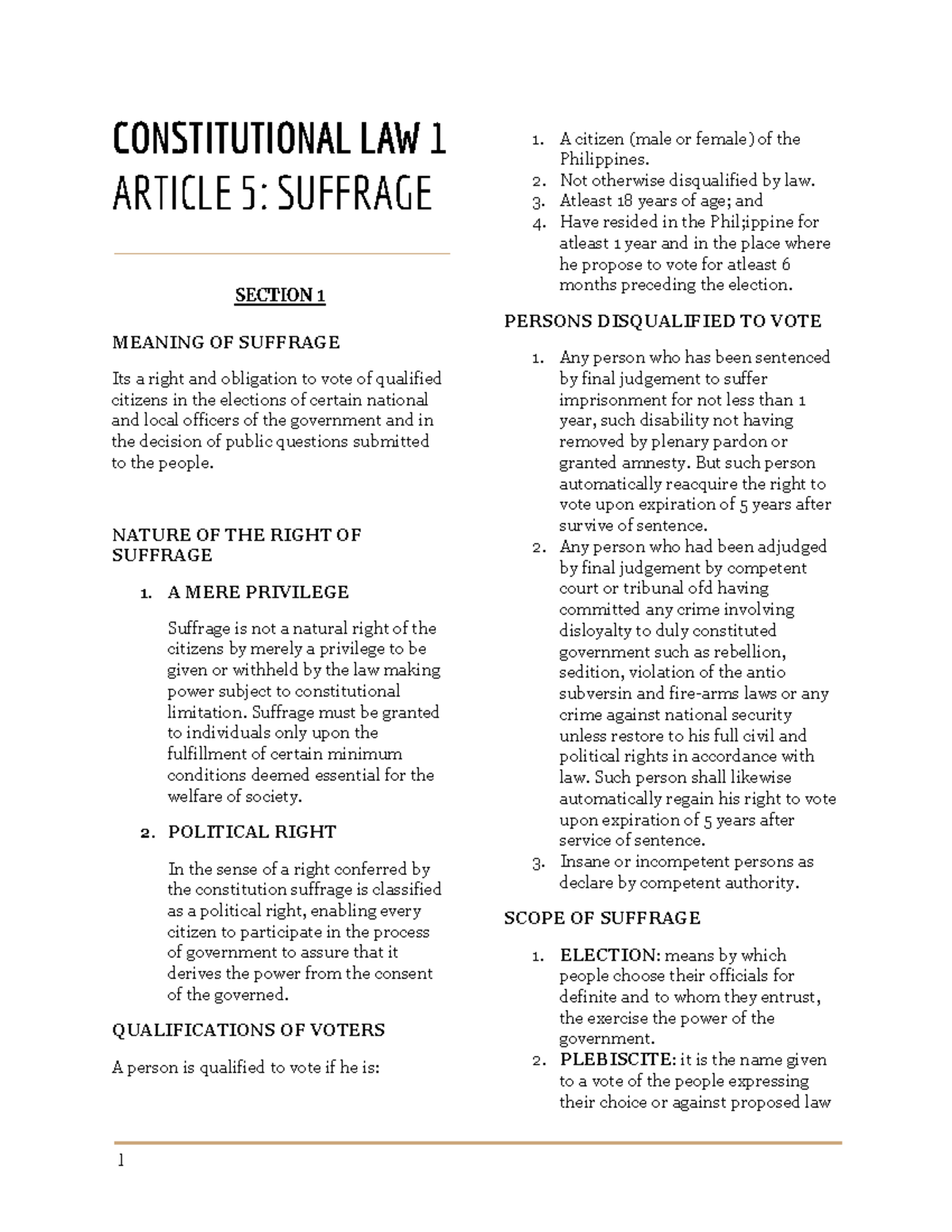 Article V Transes - Philippine Law - CONSTITUTIONAL LAW 1 ARTICLE 5 ...
