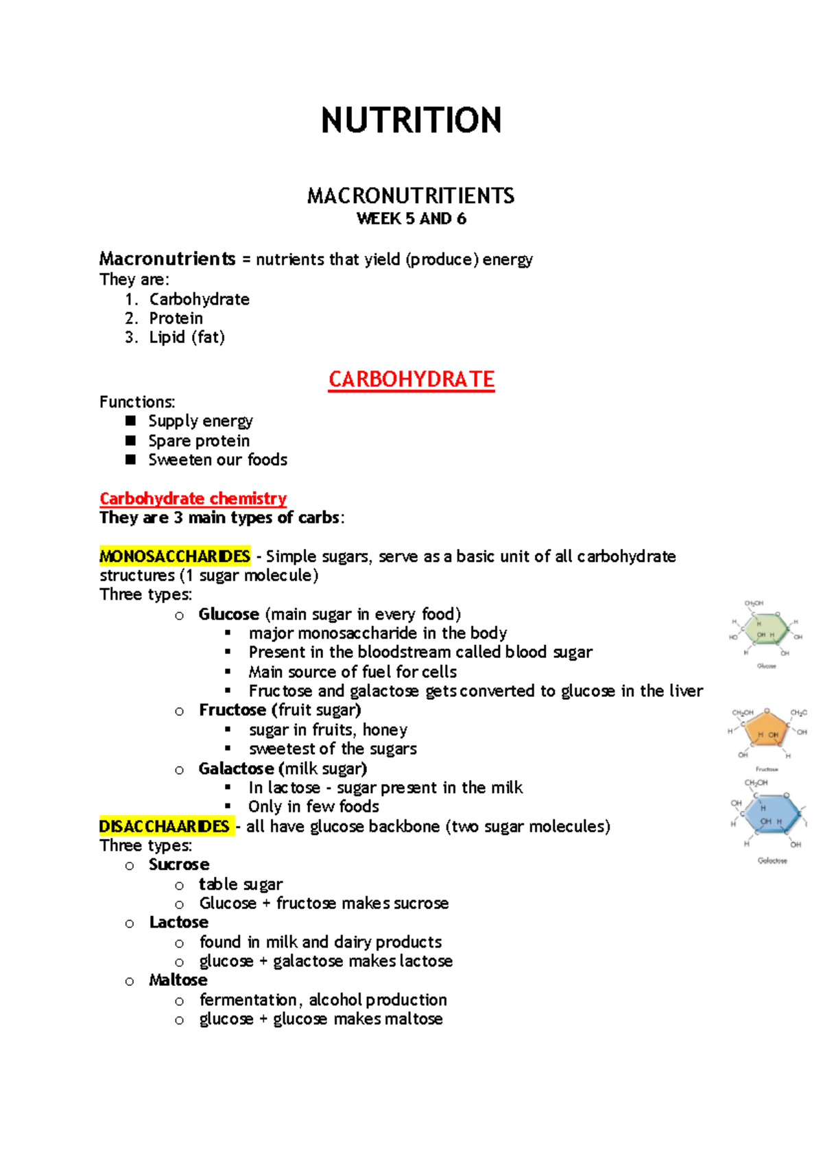Comprehensive notes for DTN1NHW Lecture 5-6 Macronutrients. - NUTRITION ...