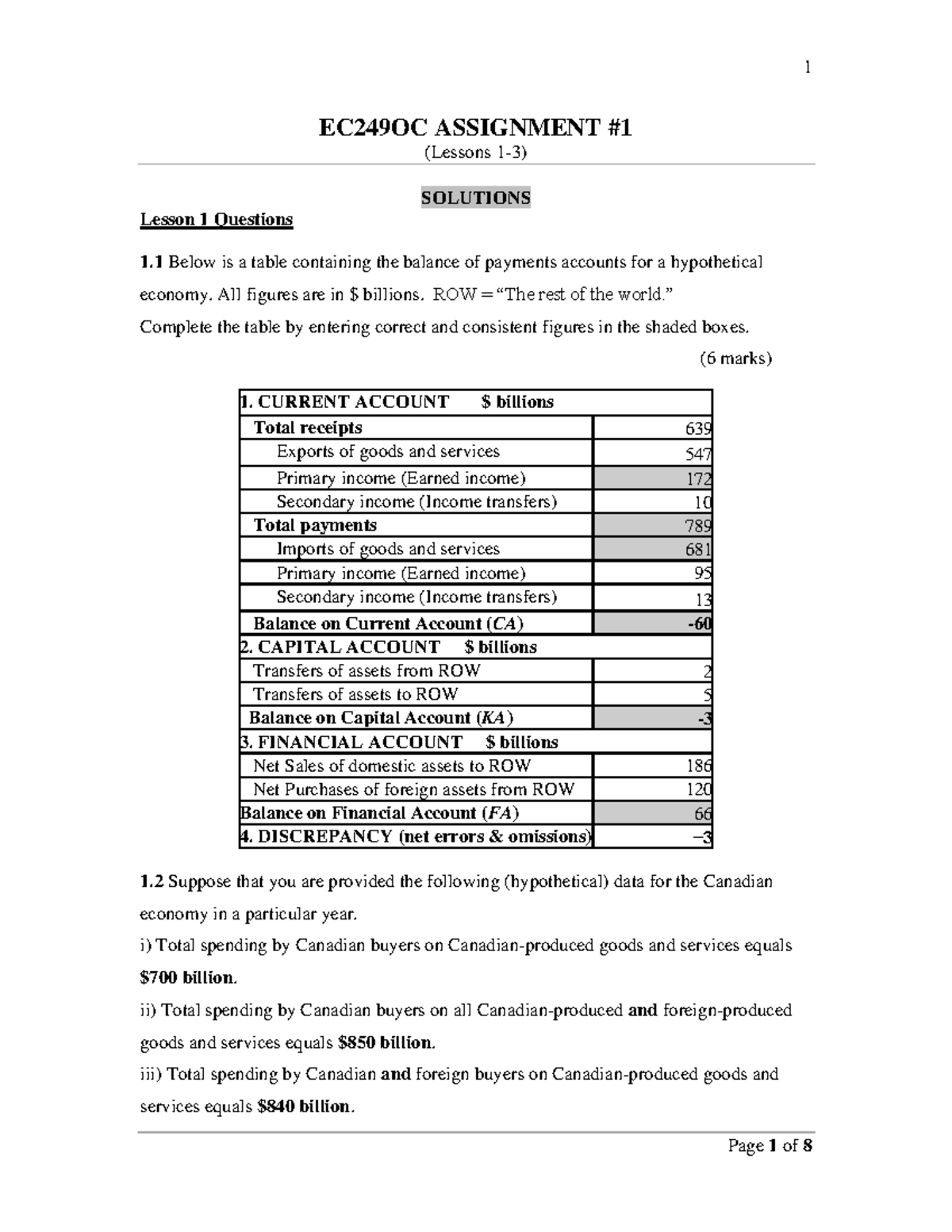 Assignment 1 - F2022 - Solutions - EC249OC ASSIGNMENT (Lessons 1-3) SOLUTIONS Lesson 1 Questions ...