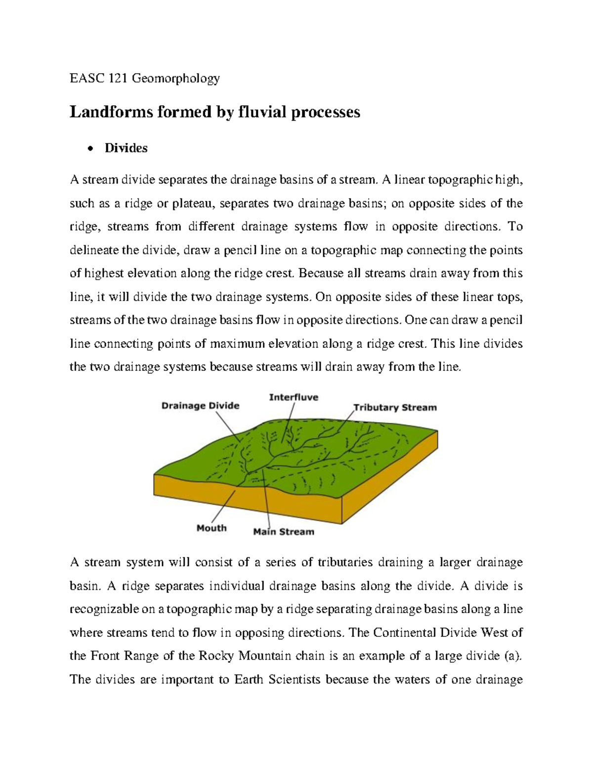 Landforms formed by fluvial processes - EASC 121 Geomorphology ...