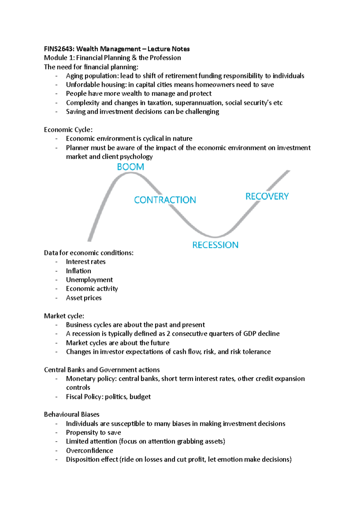 FINS2643 Lecture Notes yeayyyyy yyeayy - FINS2643: Wealth Management ...