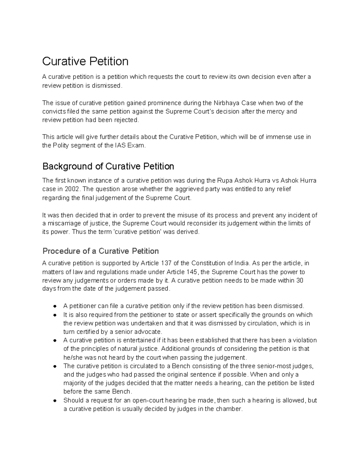 Curative-Petition - curative petition - The issue of curative petition ...