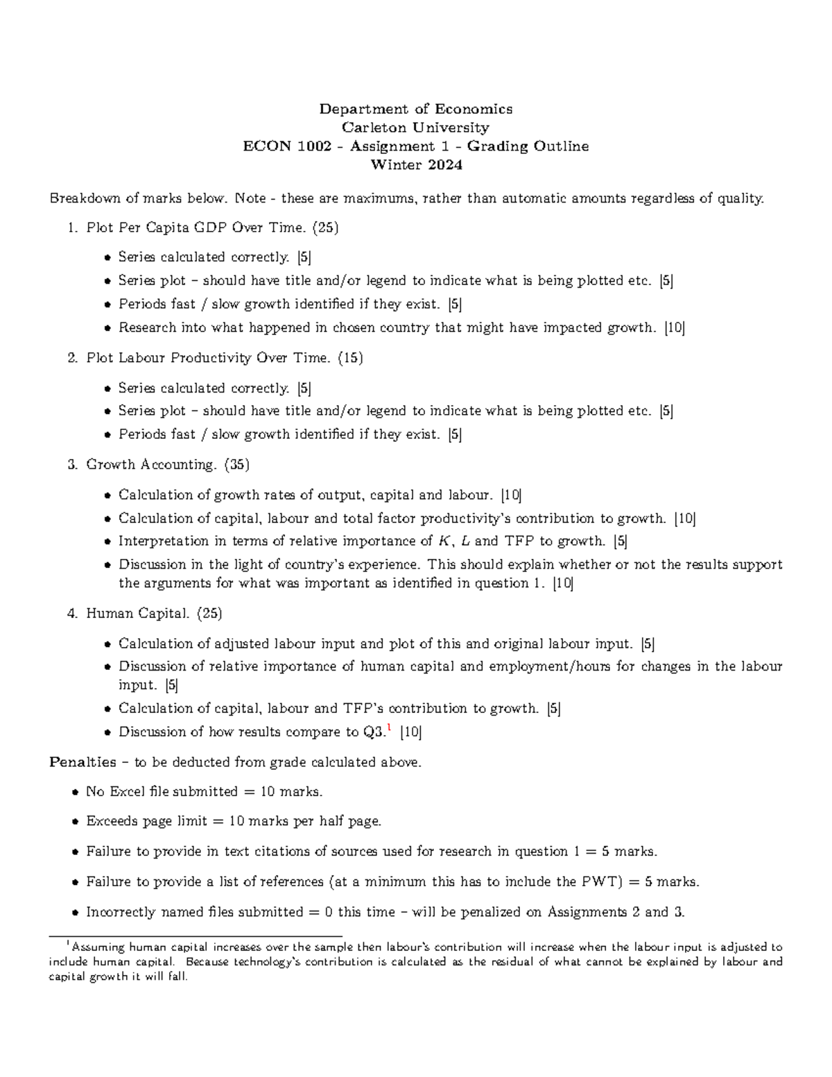 Assignment 1 Grading Outline - Department of Economics Carleton ...